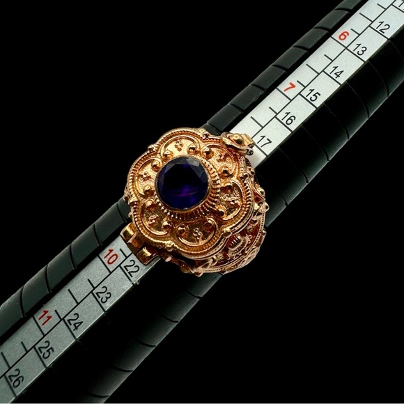 Jewelry | Solid Copper Poison Box Ring With Amethyst Stone | Poshmark